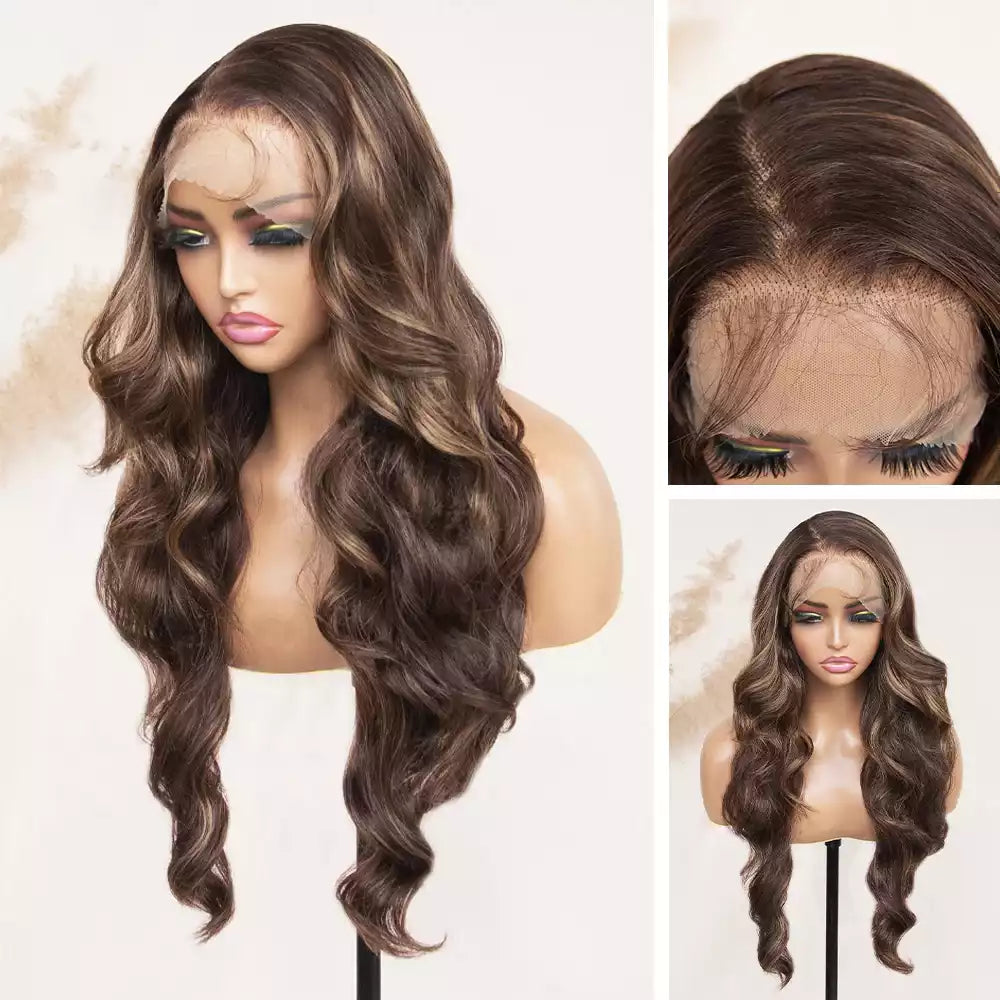 Body Wave Wig 13×6 Lace Front Wig 26inch Highlight Ombre Wig Synthetic ...